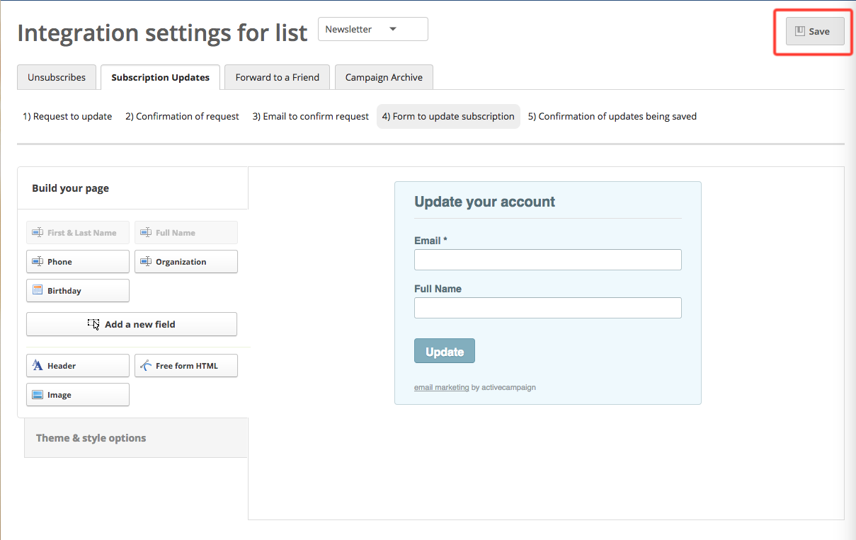 Subscription update form – ActiveCampaign Help Center