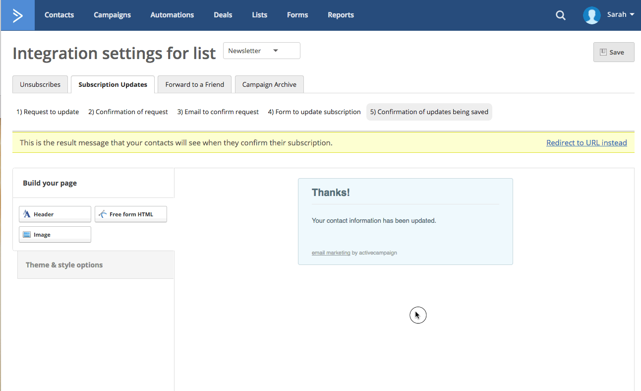 Subscription update form – ActiveCampaign Help Center