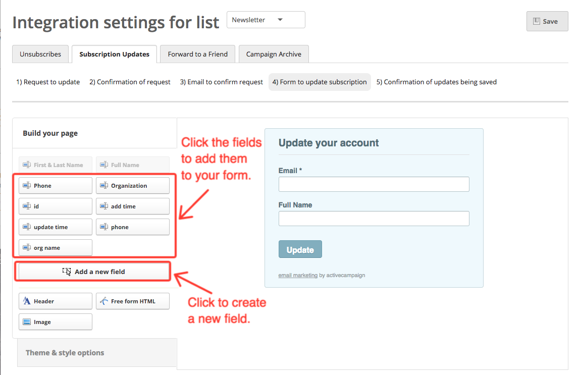 Subscription update form – ActiveCampaign Help Center