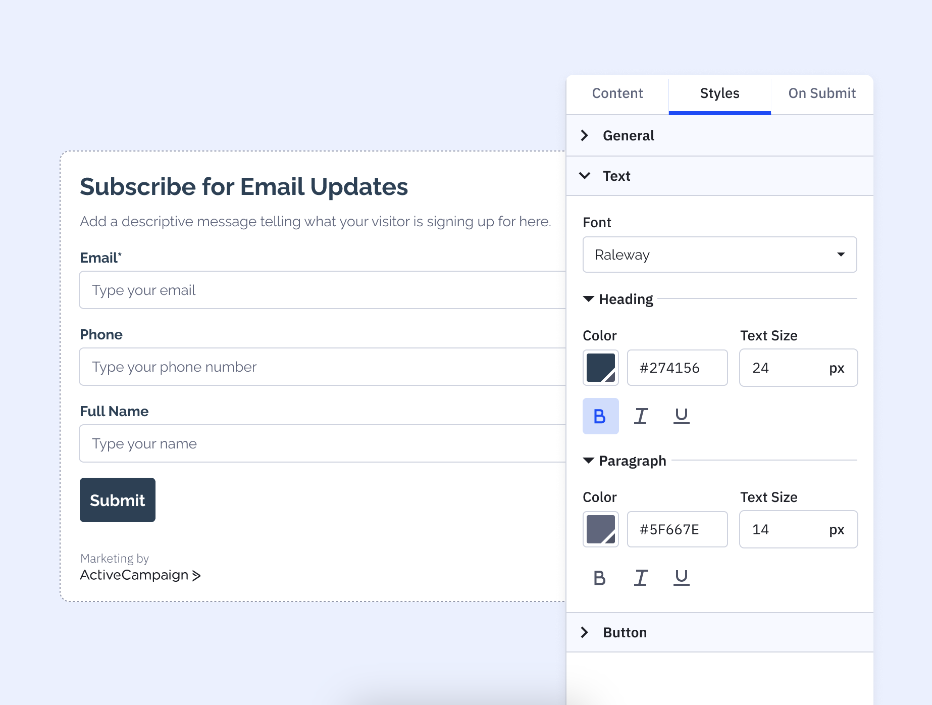 New fonts and text options for Forms – ActiveCampaign Help Center