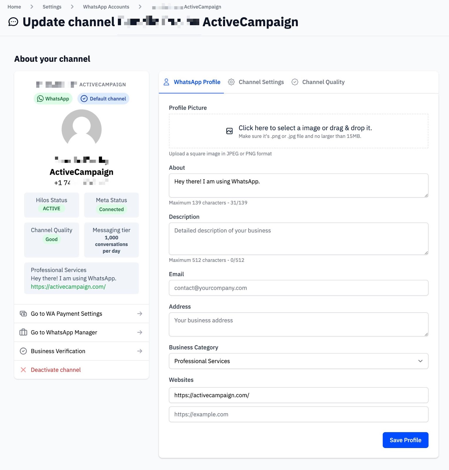 Customizing your WhatsApp profile – ActiveCampaign Help Center