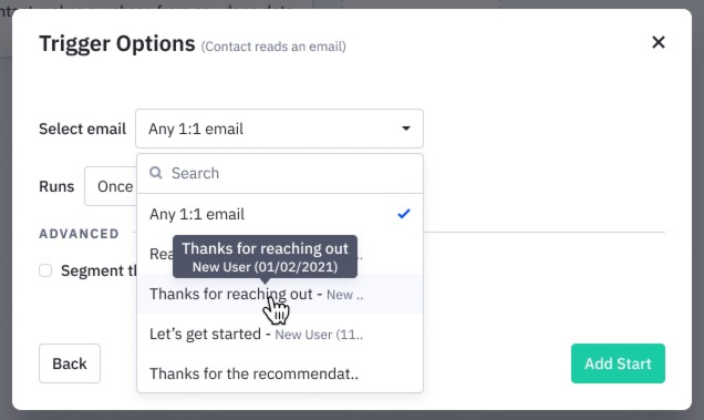 How to trigger automations to run when a contact interacts with your 1:1 emails – ActiveCampaign ...